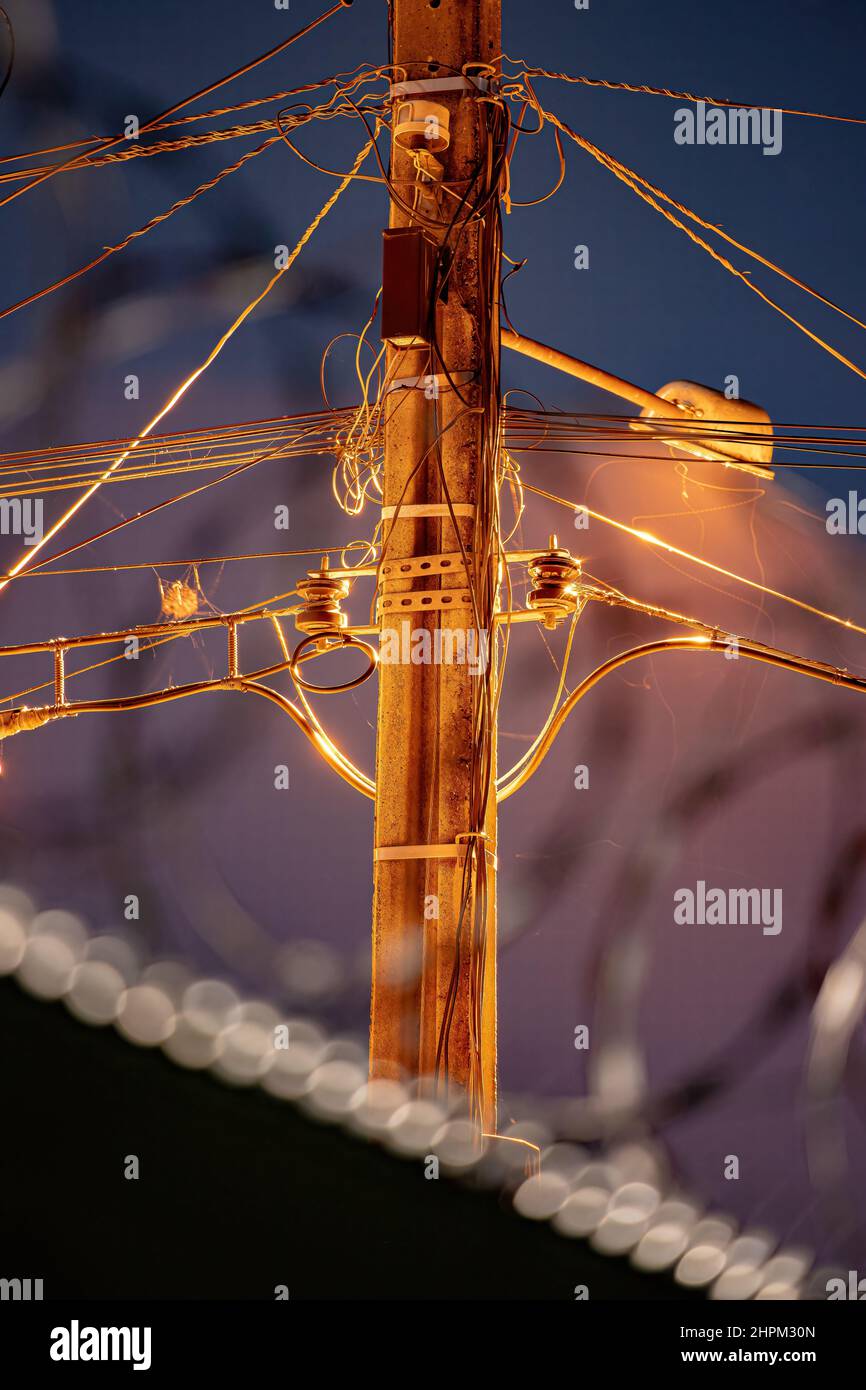 pole with wires and electrical devices Stock Photo - Alamy