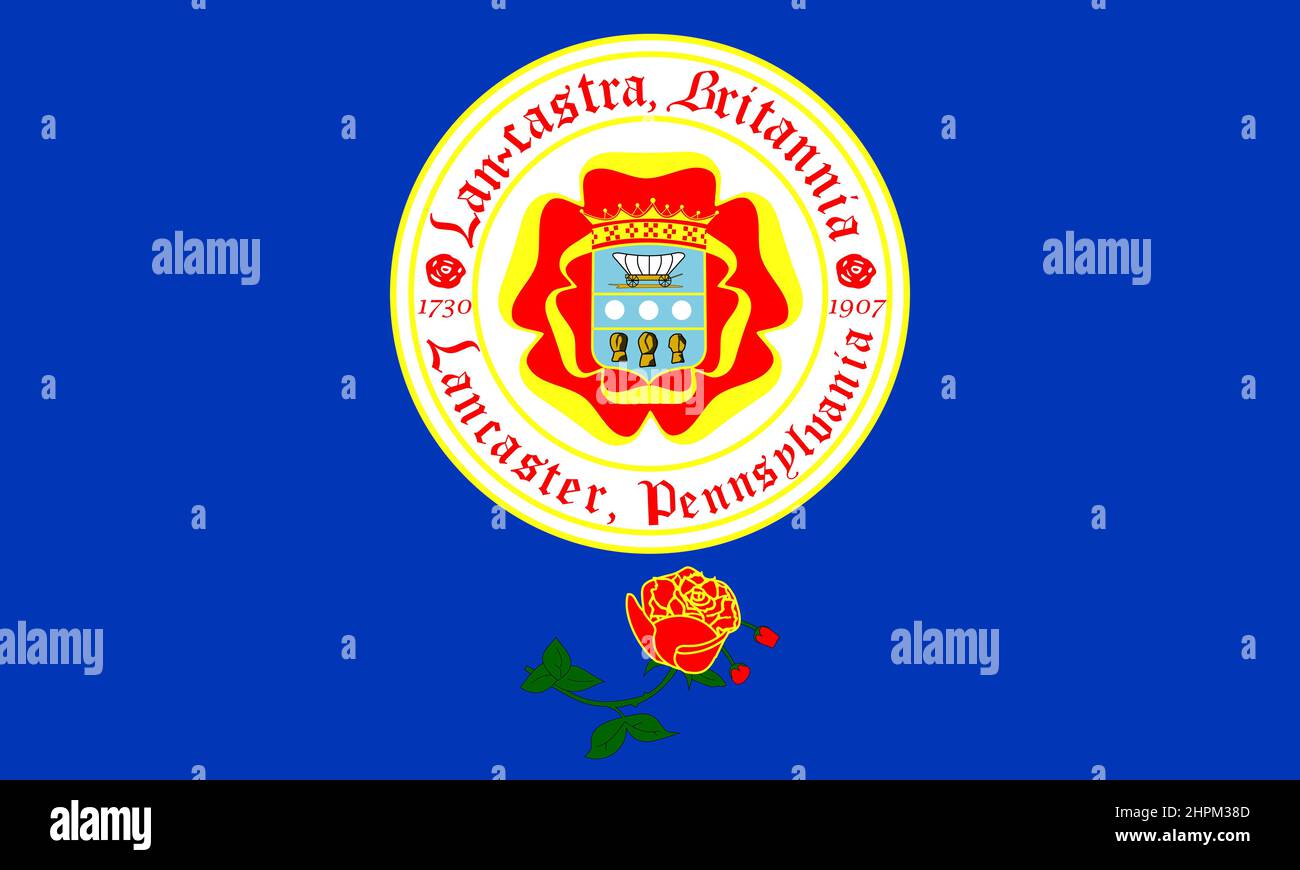 Top view of flag Lancaster, Pennsylvania, untied states of America. USA ...