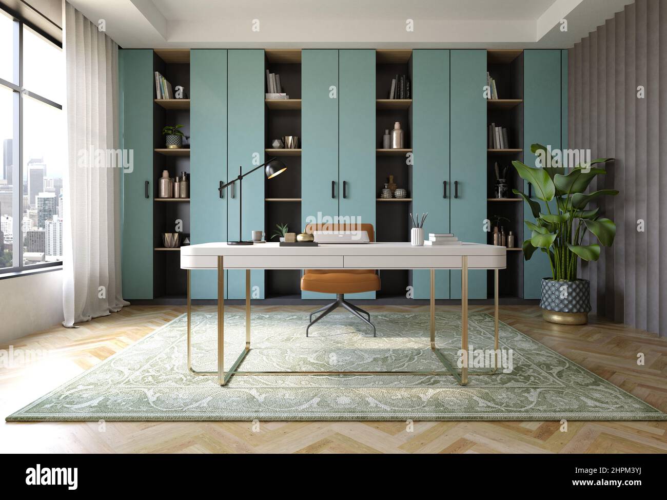 Interior of home office room 3 D rendering Stock Photo - Alamy
