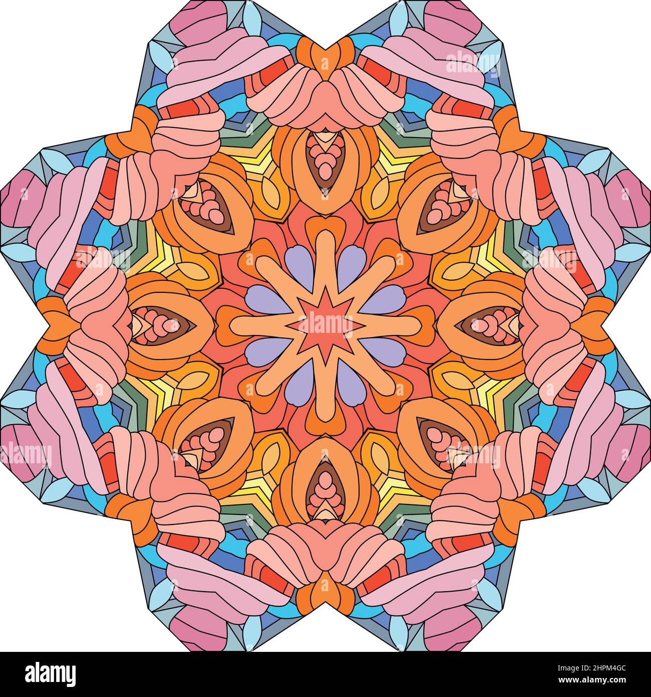 Decorative round ornament. Unusual flower shape. Oriental vector, Anti ...