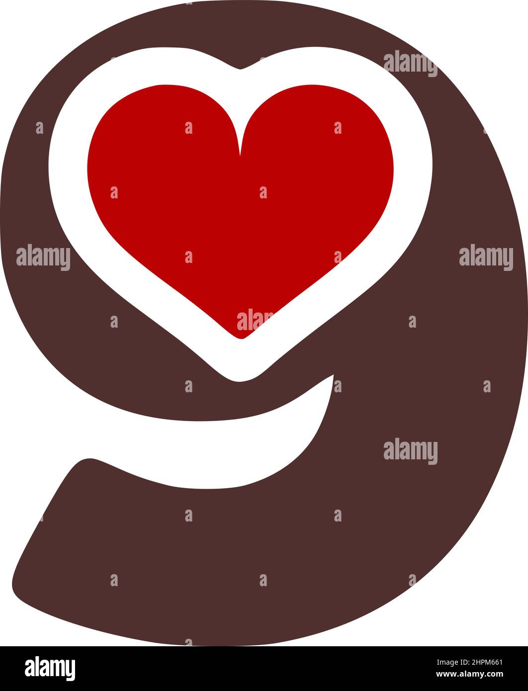 Number 9 with heart symbol doodle icon on white background Stock Vector ...