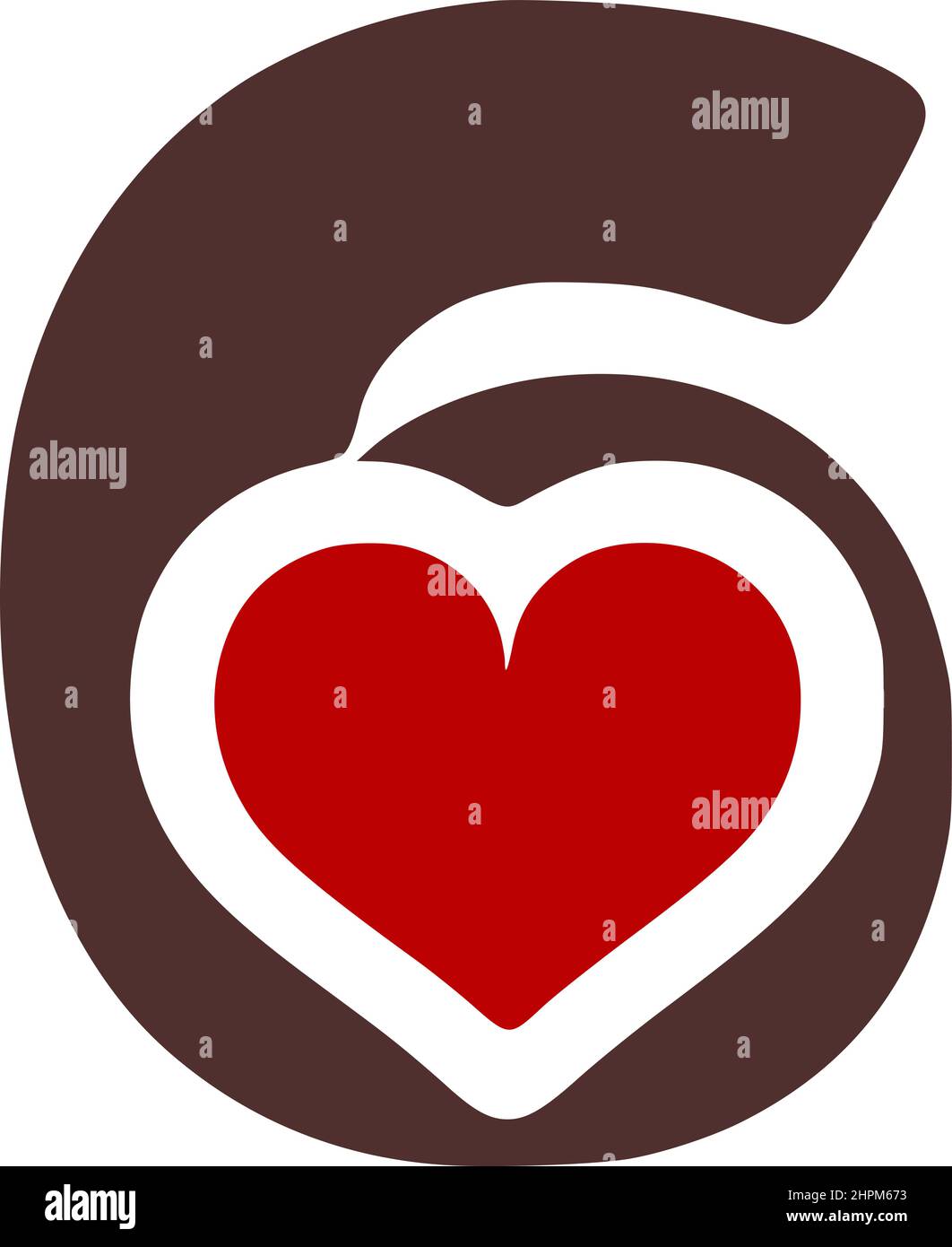 Number 6 with heart symbol doodle icon on white background Stock Vector ...