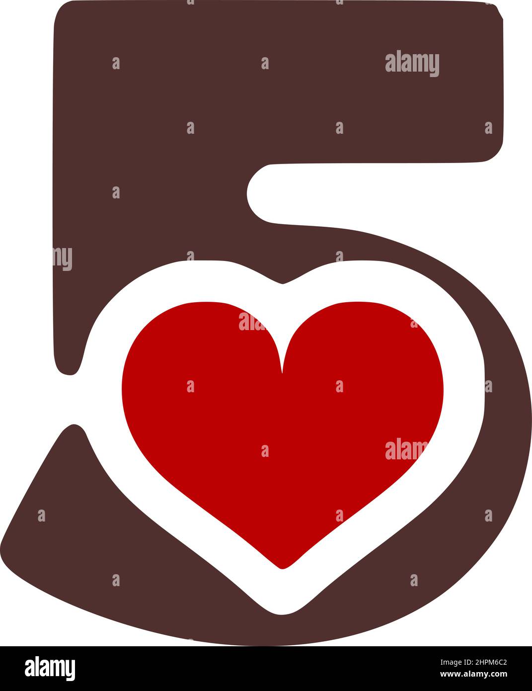 Number 5 with heart symbol doodle icon on white background Stock Vector ...