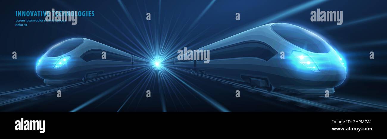 Two trains moving from light shine on high speed intercity railway ...