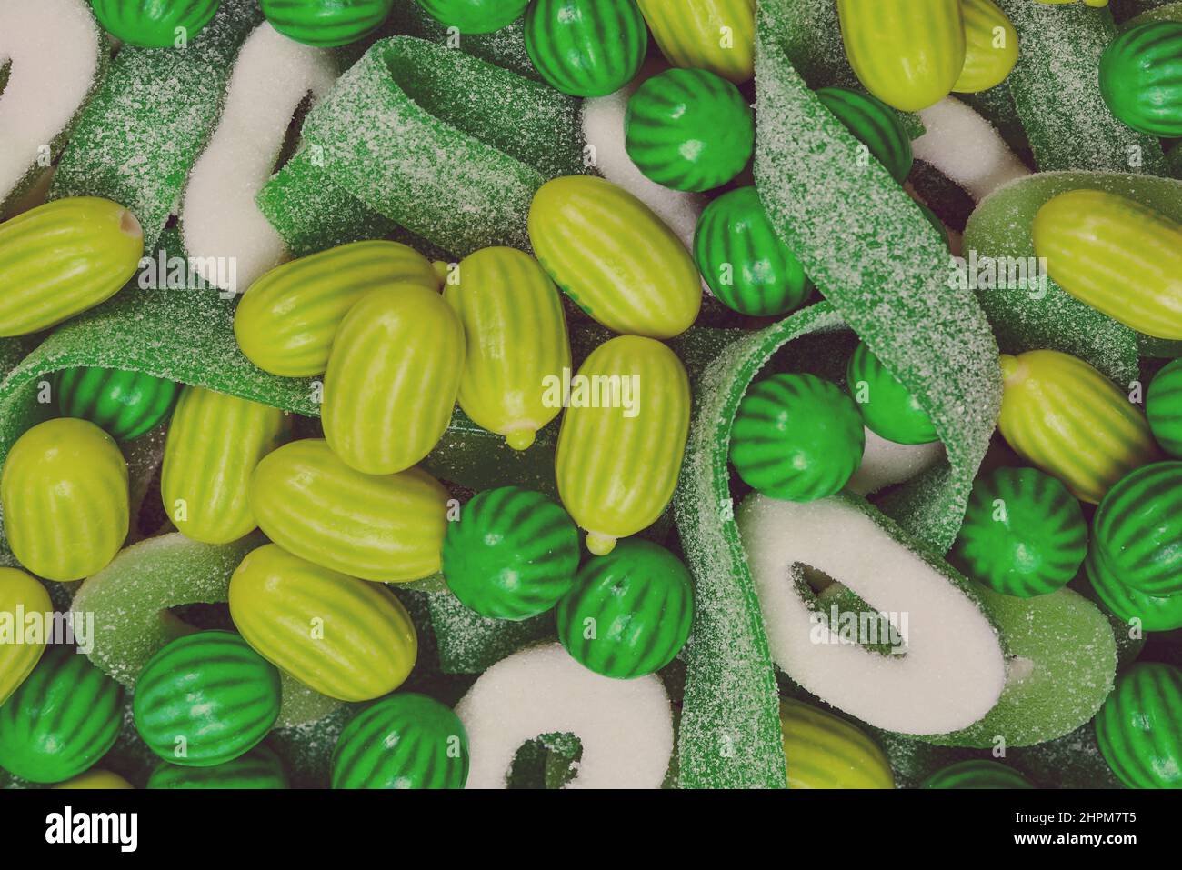 Assorted green gummy candies background. Top view. Jelly sweets Stock ...