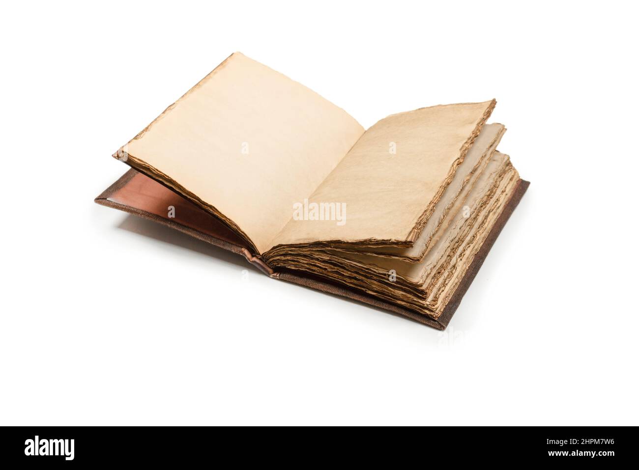 An open empty old notebook isolated on a white background. Copy space ...