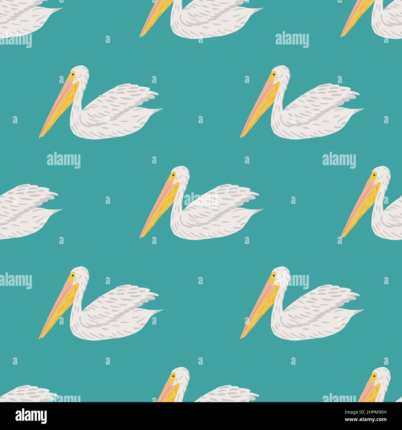 Pelican sitting seamless pattern. Background of sea birds. Repeated ...