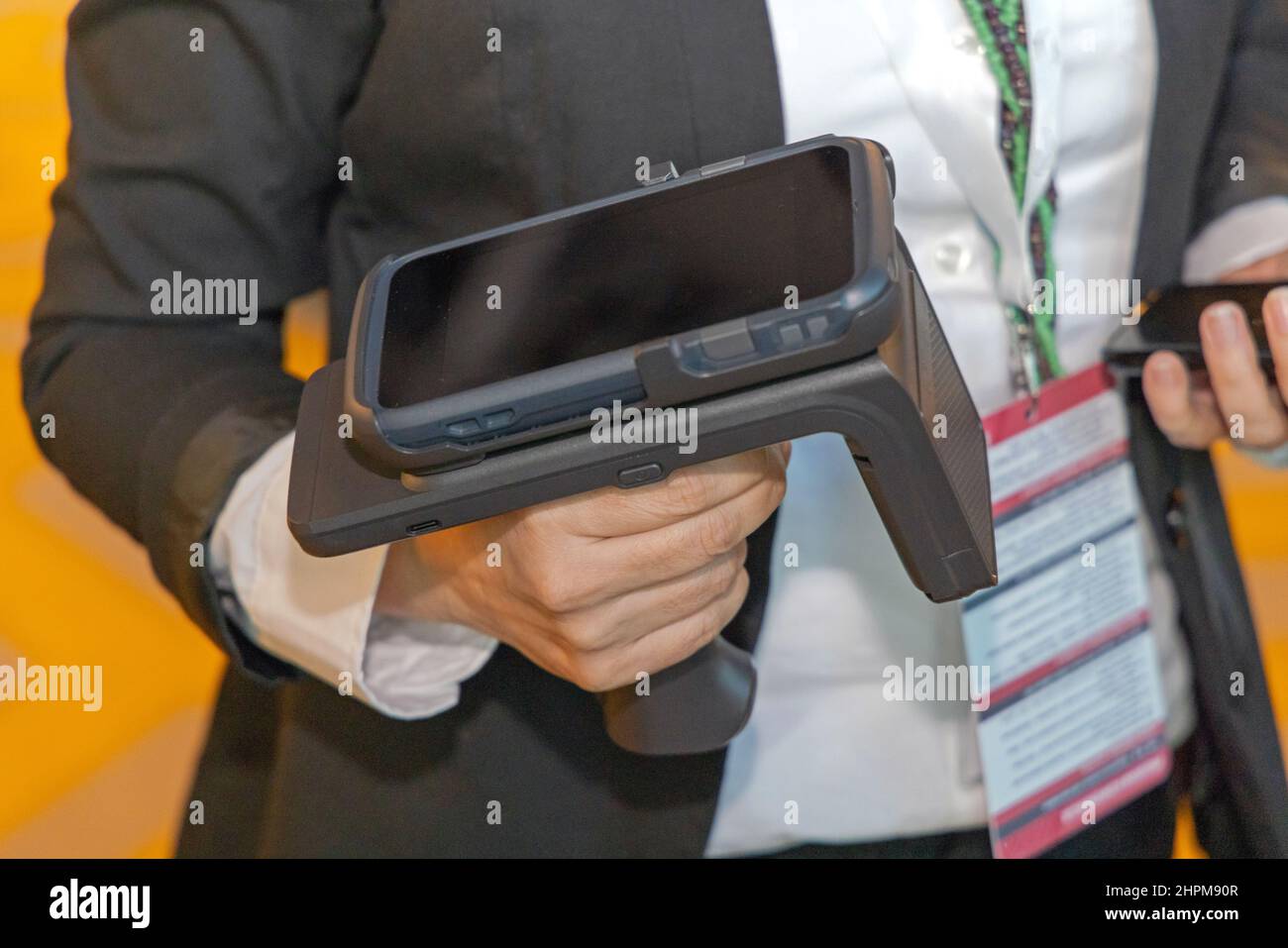 Holding Portable Handheld Smart Computer Barcode Scanner Stock Photo ...