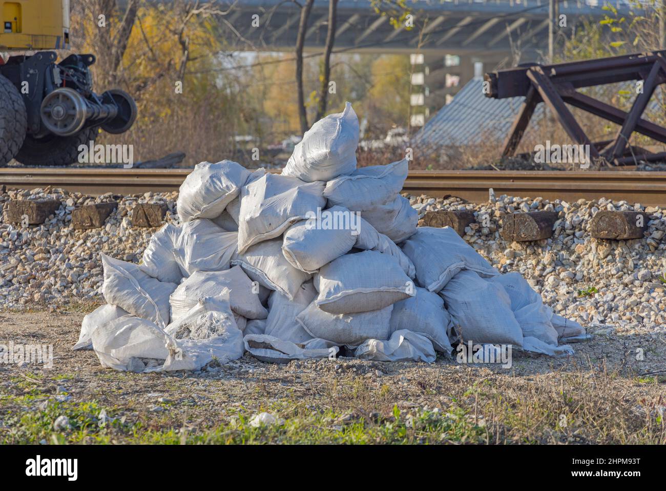 Big Bunch of White Sacks With Railroad Construction Debris Stock Photo ...