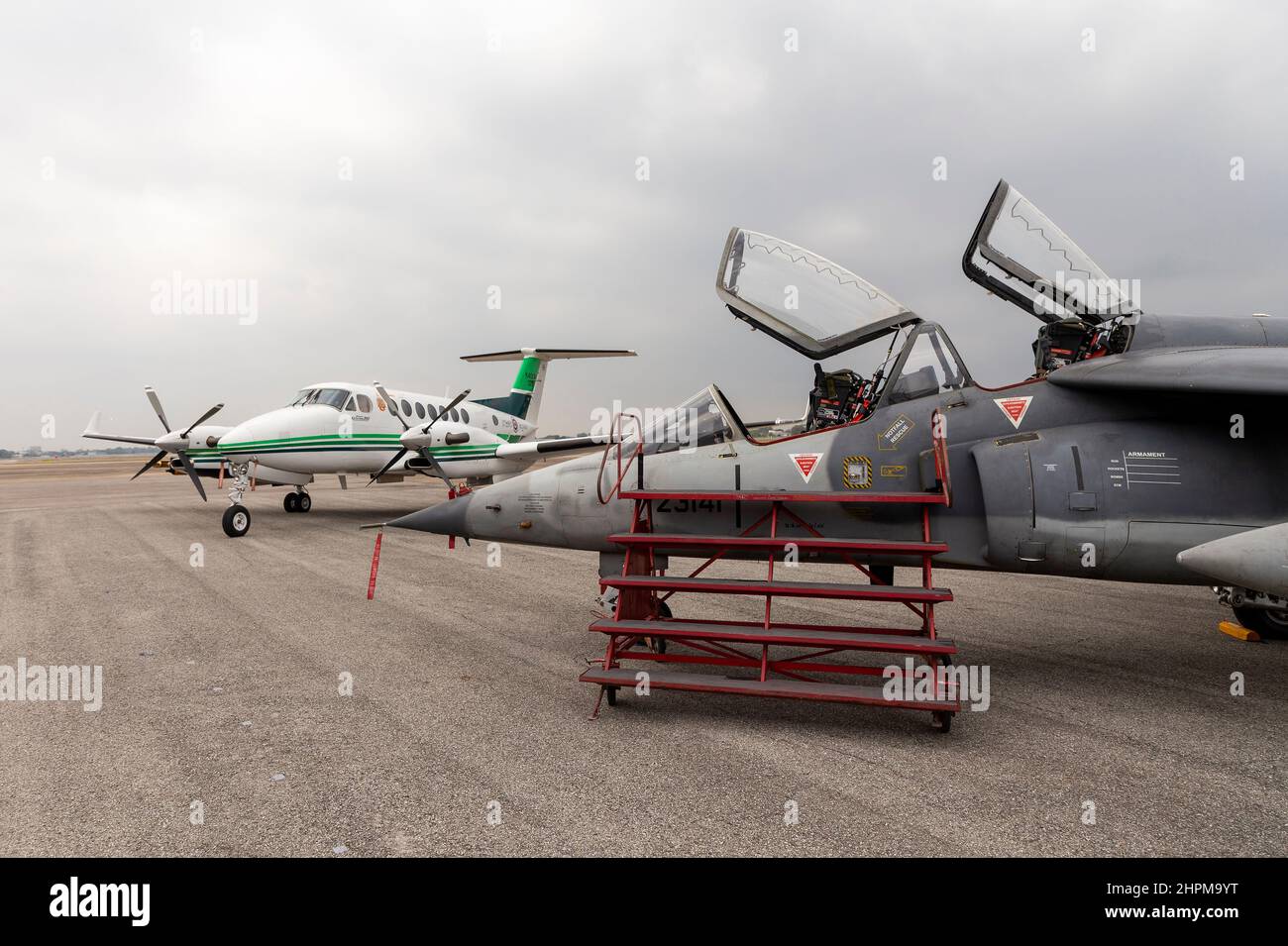 General view of an attack aircraft "Alpha Jet" (F) and aircraft Super ...
