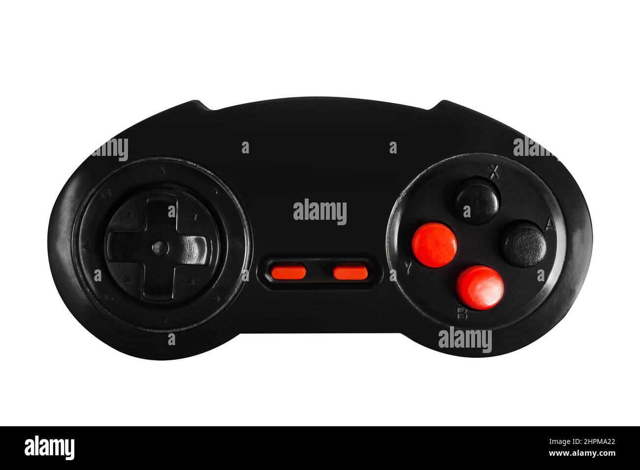 Isolated photo of gaming 8 bit plastic controller joystick with red ...