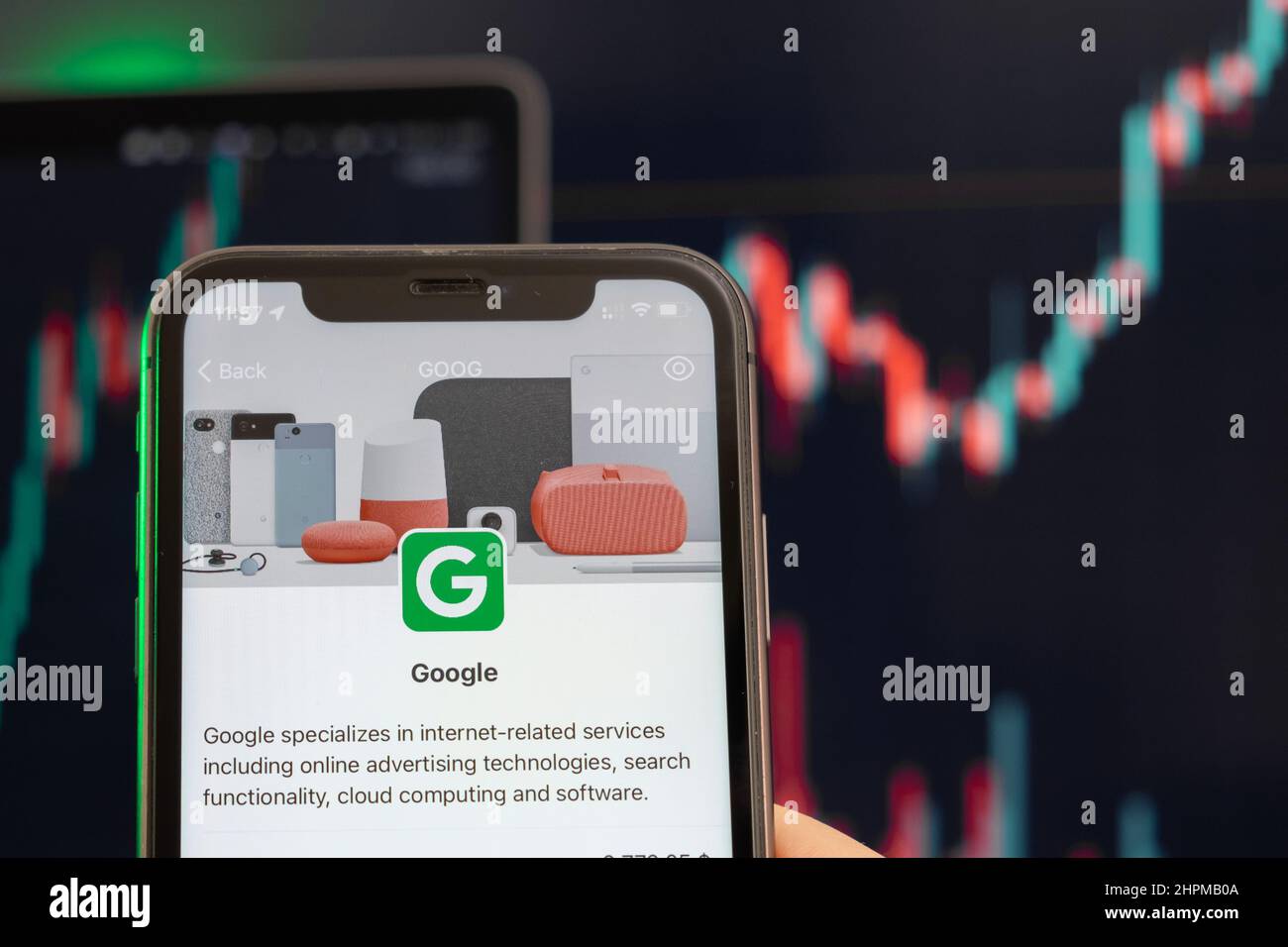 Google stock price increasing on the trading market with uptrend line ...