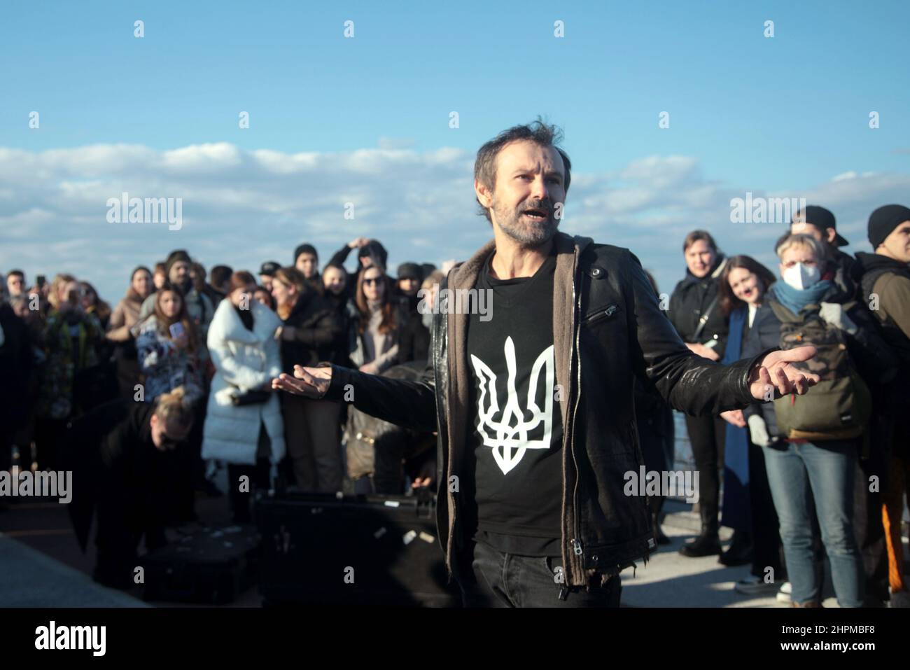 KYIV, UKRAINE - FEBRUARY 22, 2022 - Lead vocalist Sviatoslav Vakarchuk ...