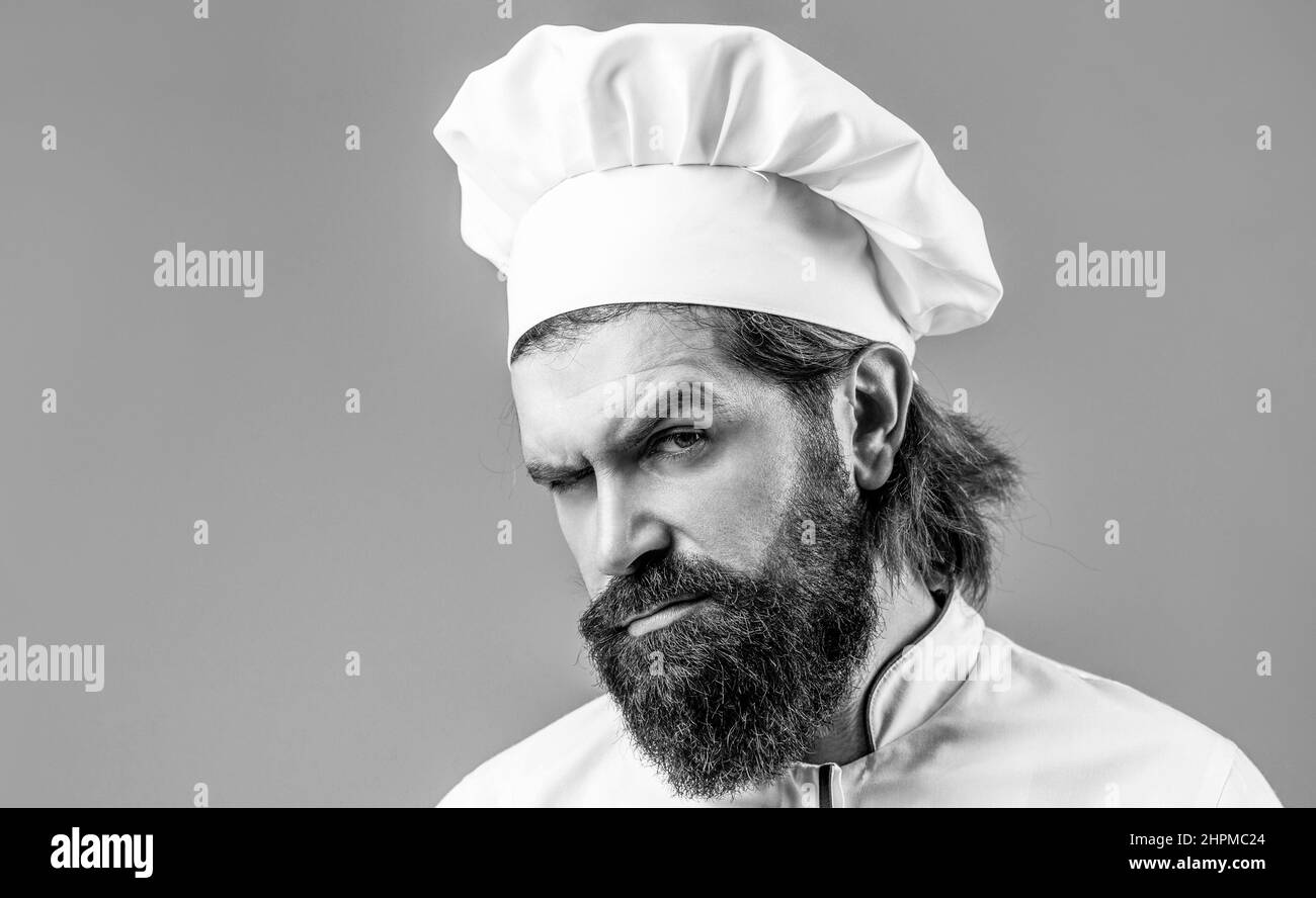 Bearded chef, cooks or baker. Bearded male chefs isolated. Cook hat ...
