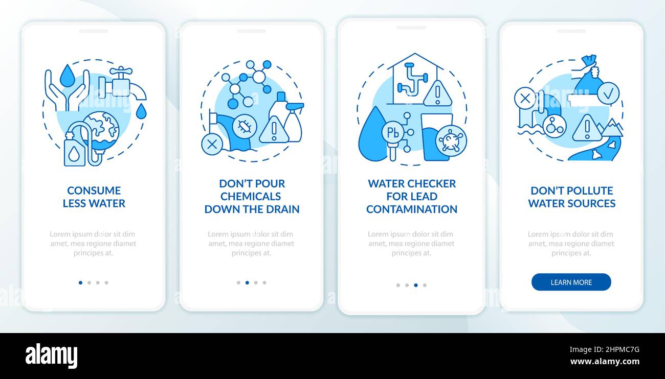 Water pollution solutions onboarding mobile app screen Stock Vector ...