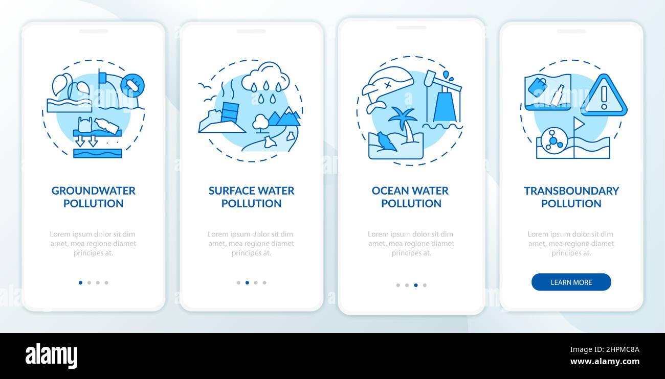 Water pollution classification blue onboarding mobile app screen Stock ...