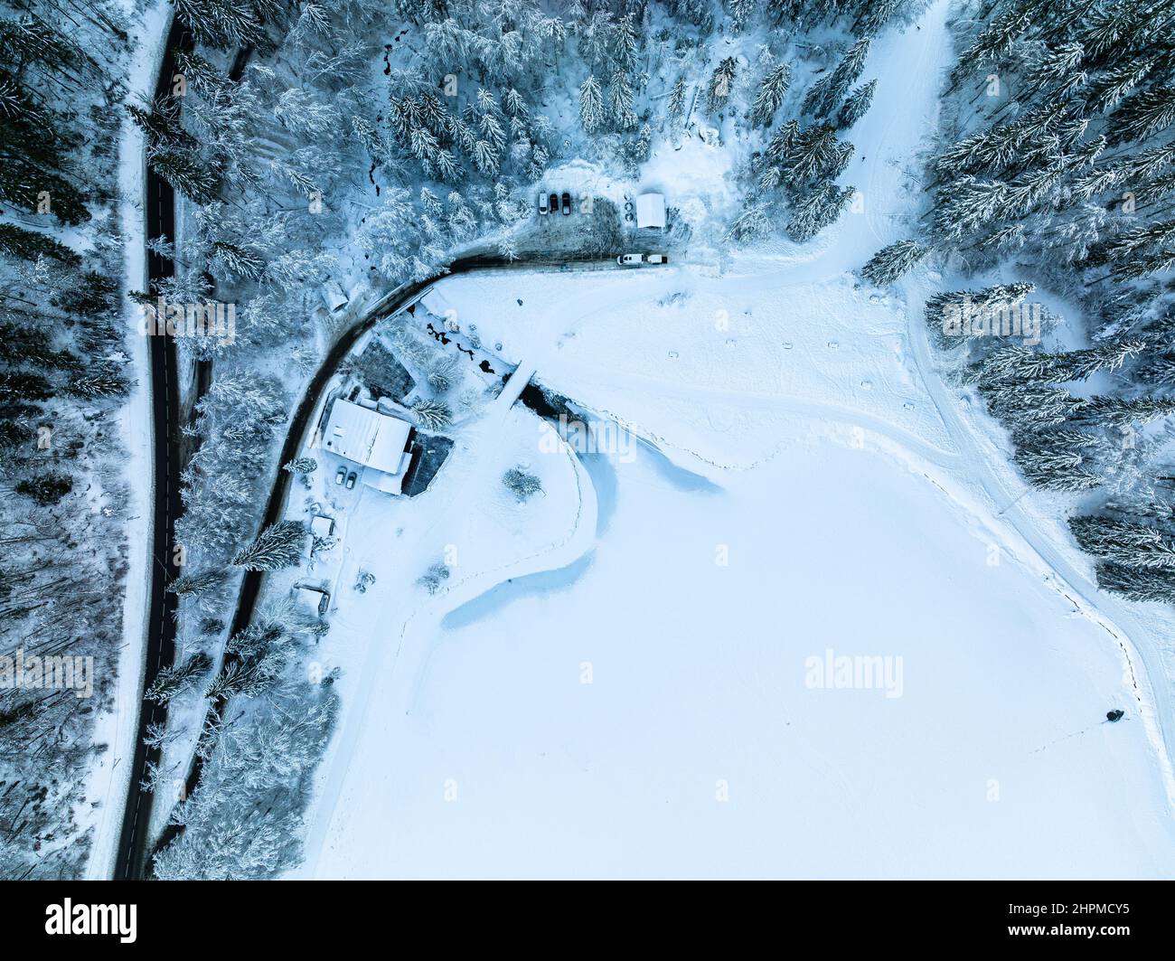 Top down shot of a military base covered in snow Stock Photo - Alamy