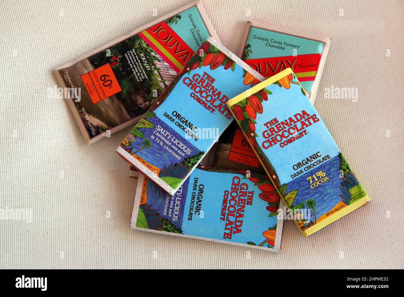 The Grenada Chocolate Company and Jouvay Chocolate Bars Stock Photo - Alamy