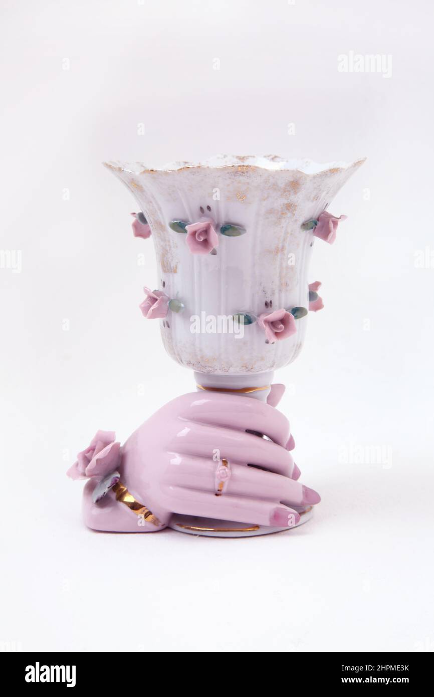 Vintage Lefton China Vase Floral Design with Decorative Hand Holding ...