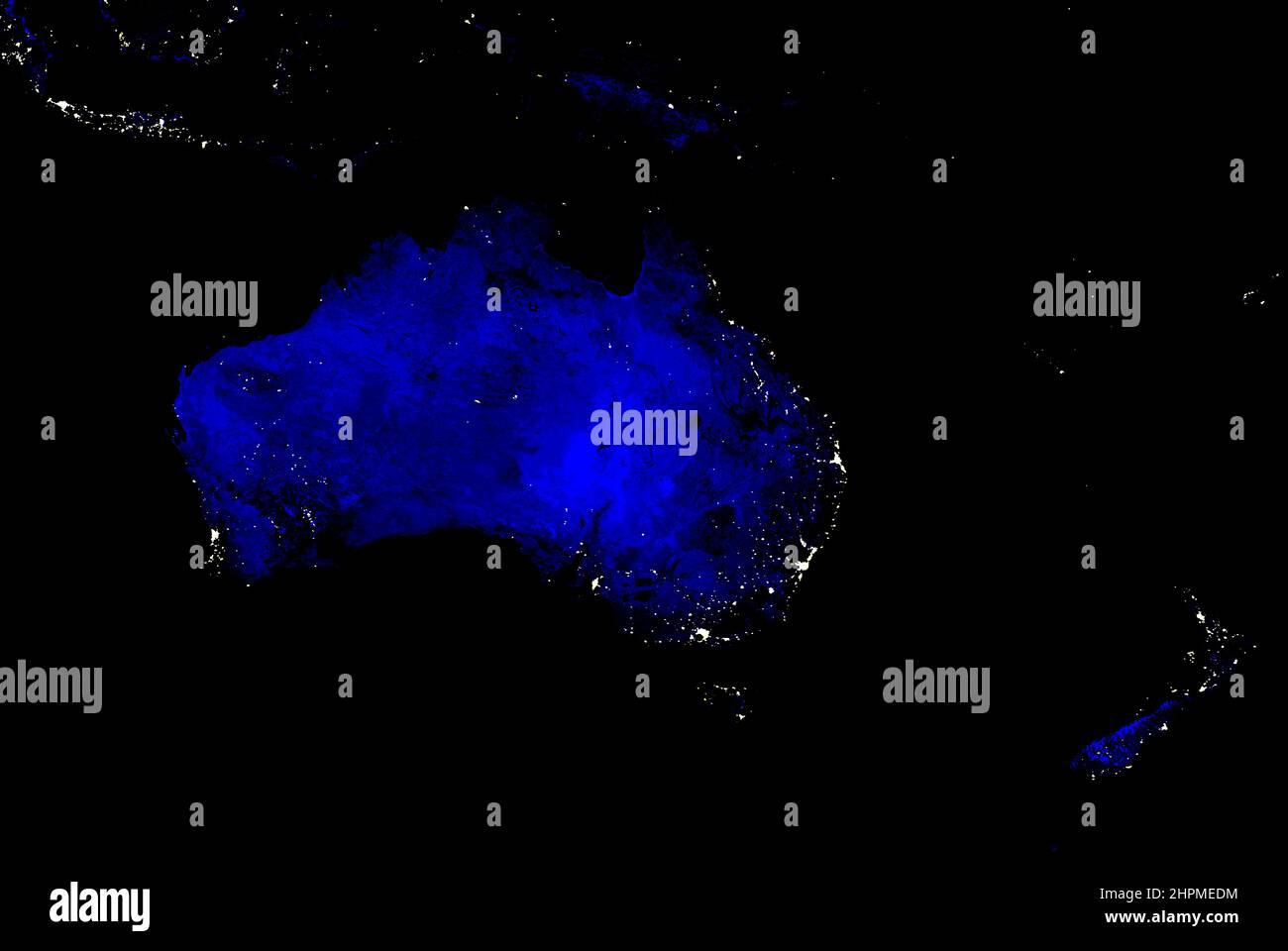 Australia and New Zealand lights map at night. Satellite view Stock ...