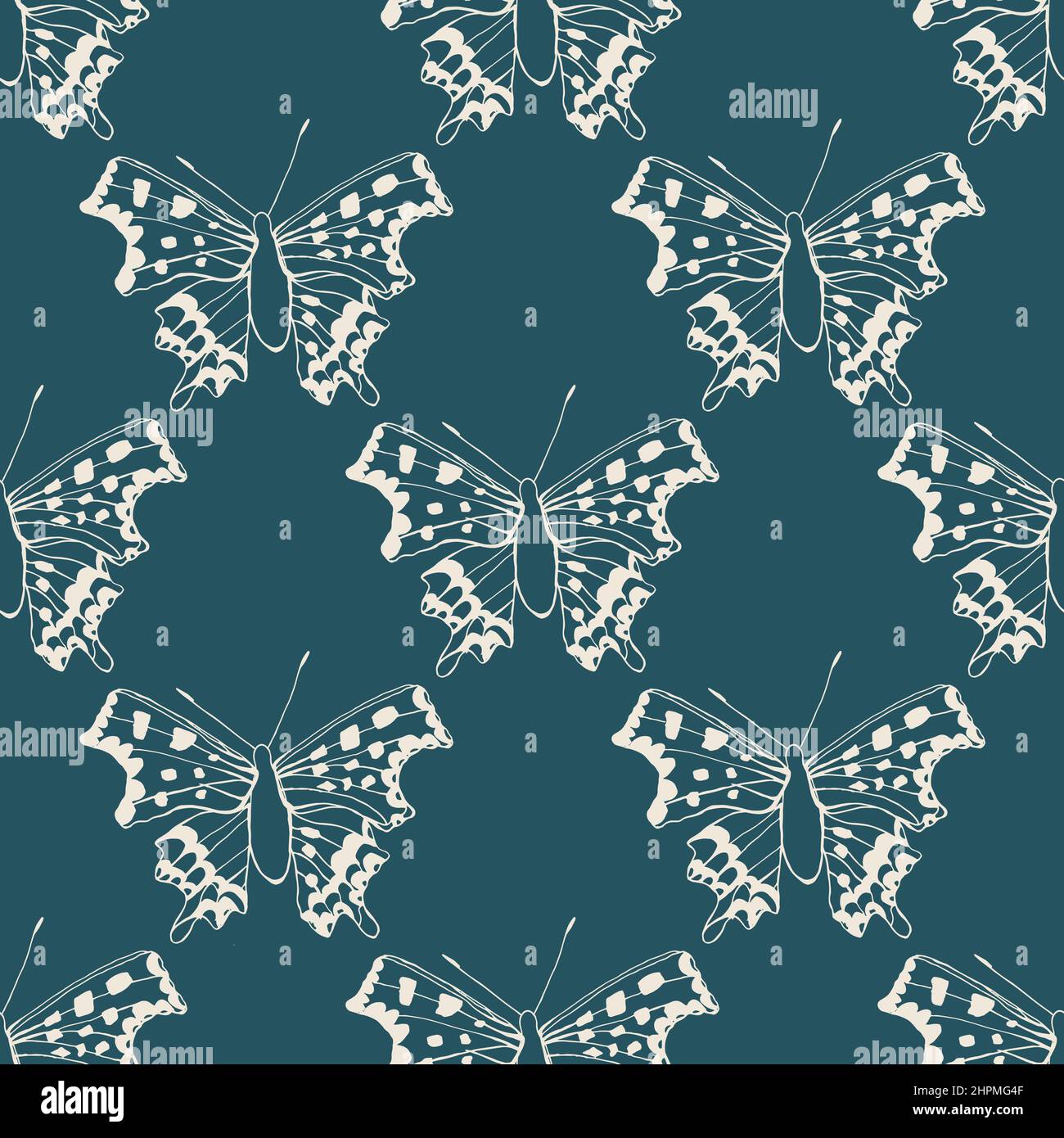 Comma butterfly vector seamless pattern background. Blue backdrop with ...