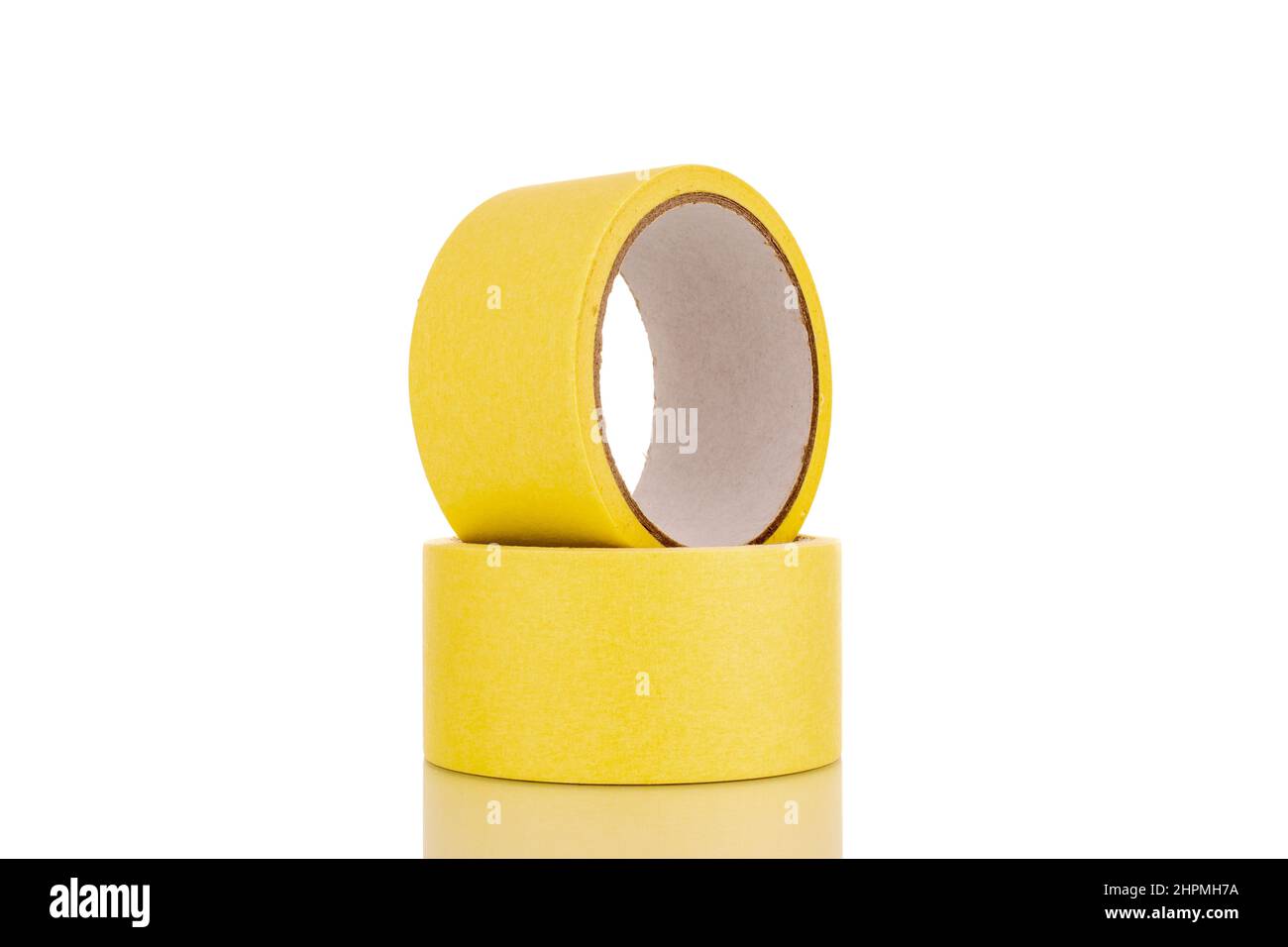 Two painter's tape, yellow, macro, isolated on a white background Stock ...