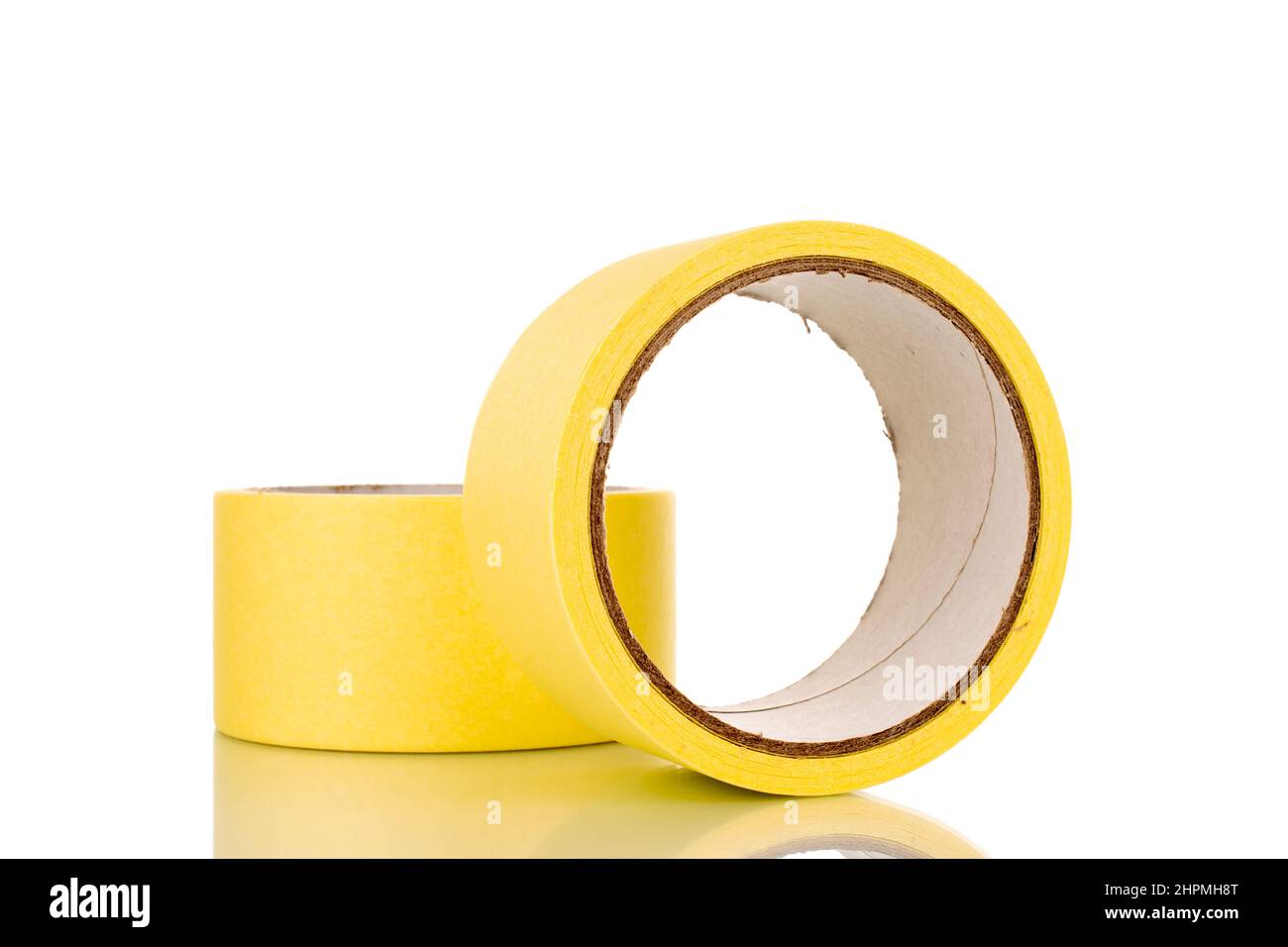 Two painter's tape, yellow, macro, isolated on a white background Stock ...