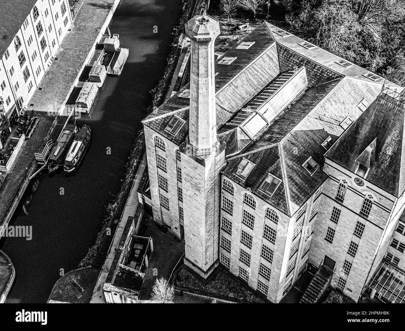 Monochrome Aerial view of Ebley Mill now used as Stroud Council Offices ...