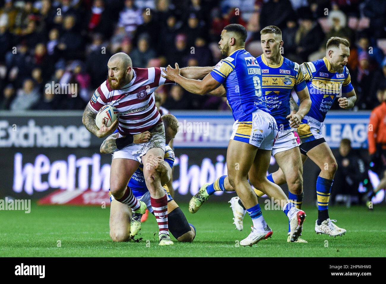 Wigan, England - 18 February 2022 - Jake Bibby of Wigan Warriors looks ...