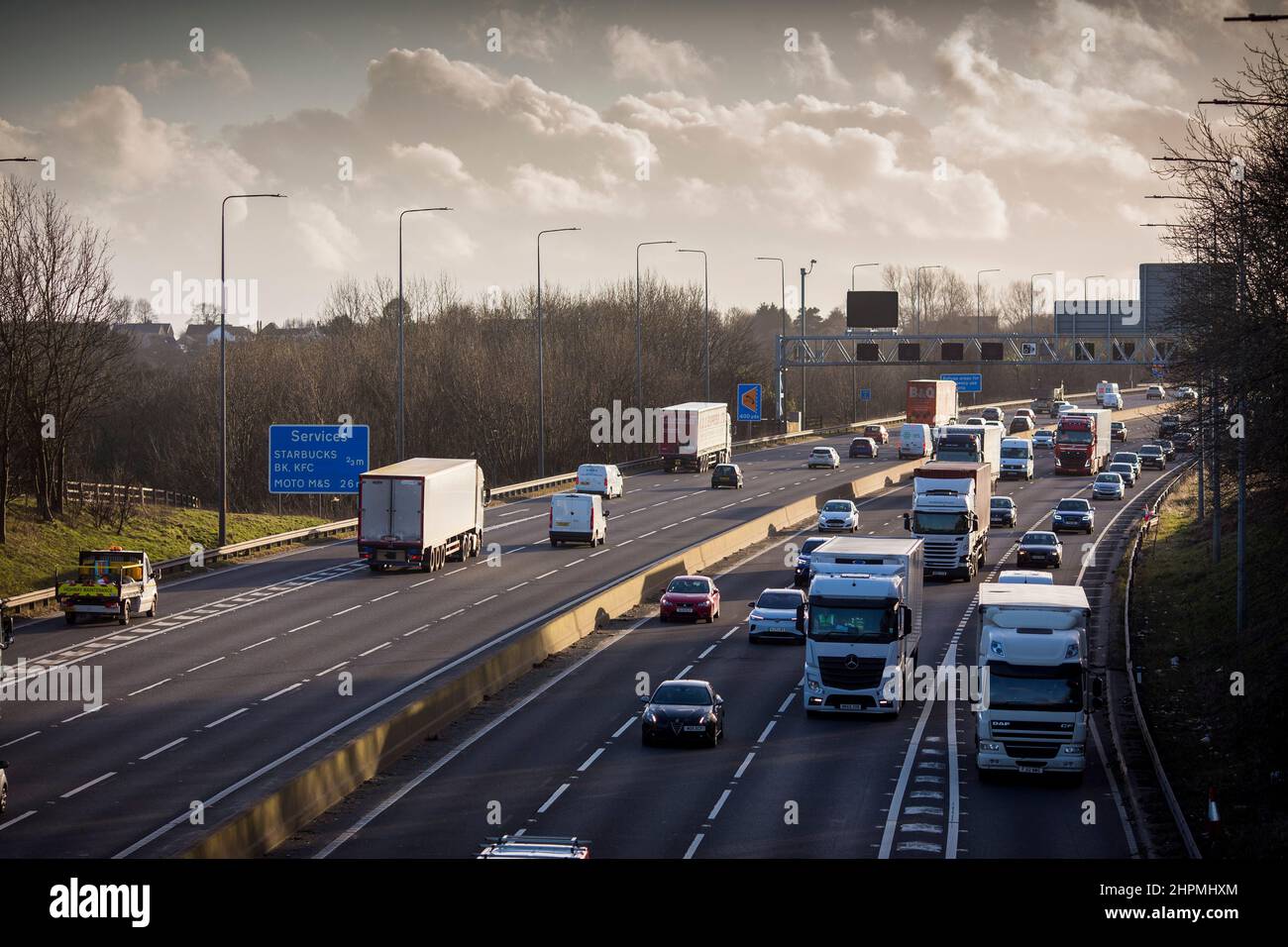 Lorries, cars and vans travel on the M62 between junction 25 and 26 on ...