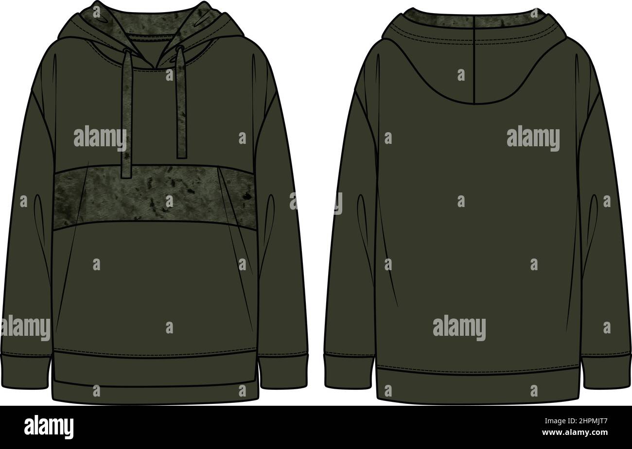 Vector woman sweatshirt with velvet details fashion CAD, long sleeved ...