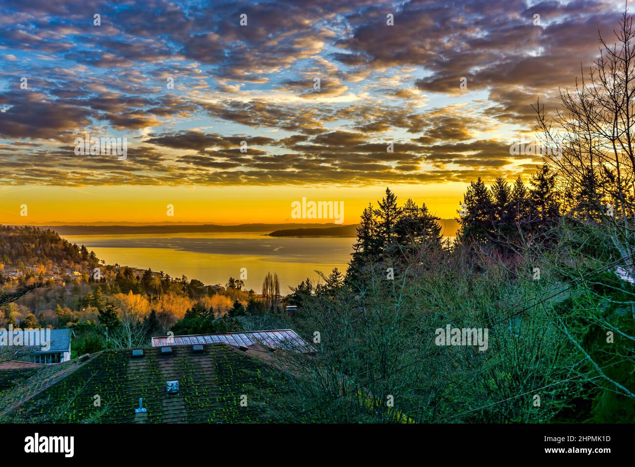 Clouds and a Puget Sound sunset in Washington State Stock Photo - Alamy