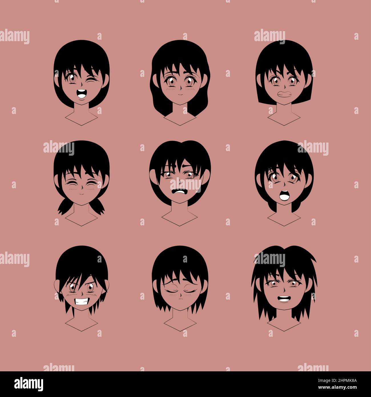 anime characters faces Stock Vector Image & Art - Alamy