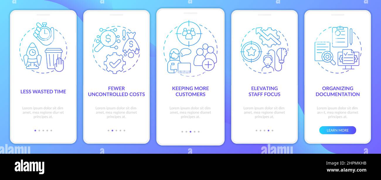 Benefits of BPA in banking blue gradient onboarding mobile app screen ...