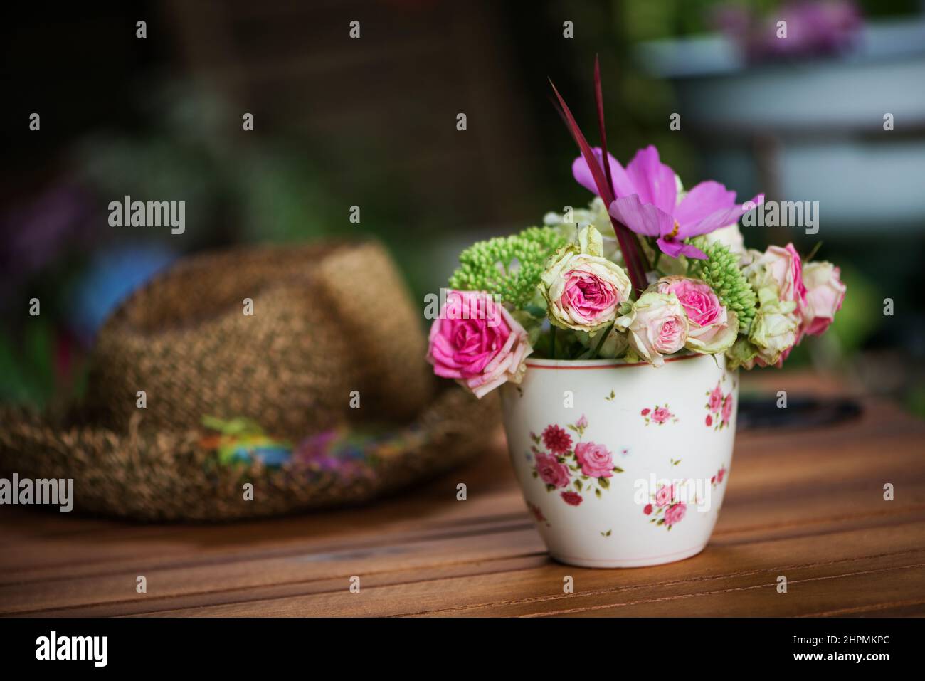 Romantic flower bouquet in a pot Stock Photo - Alamy