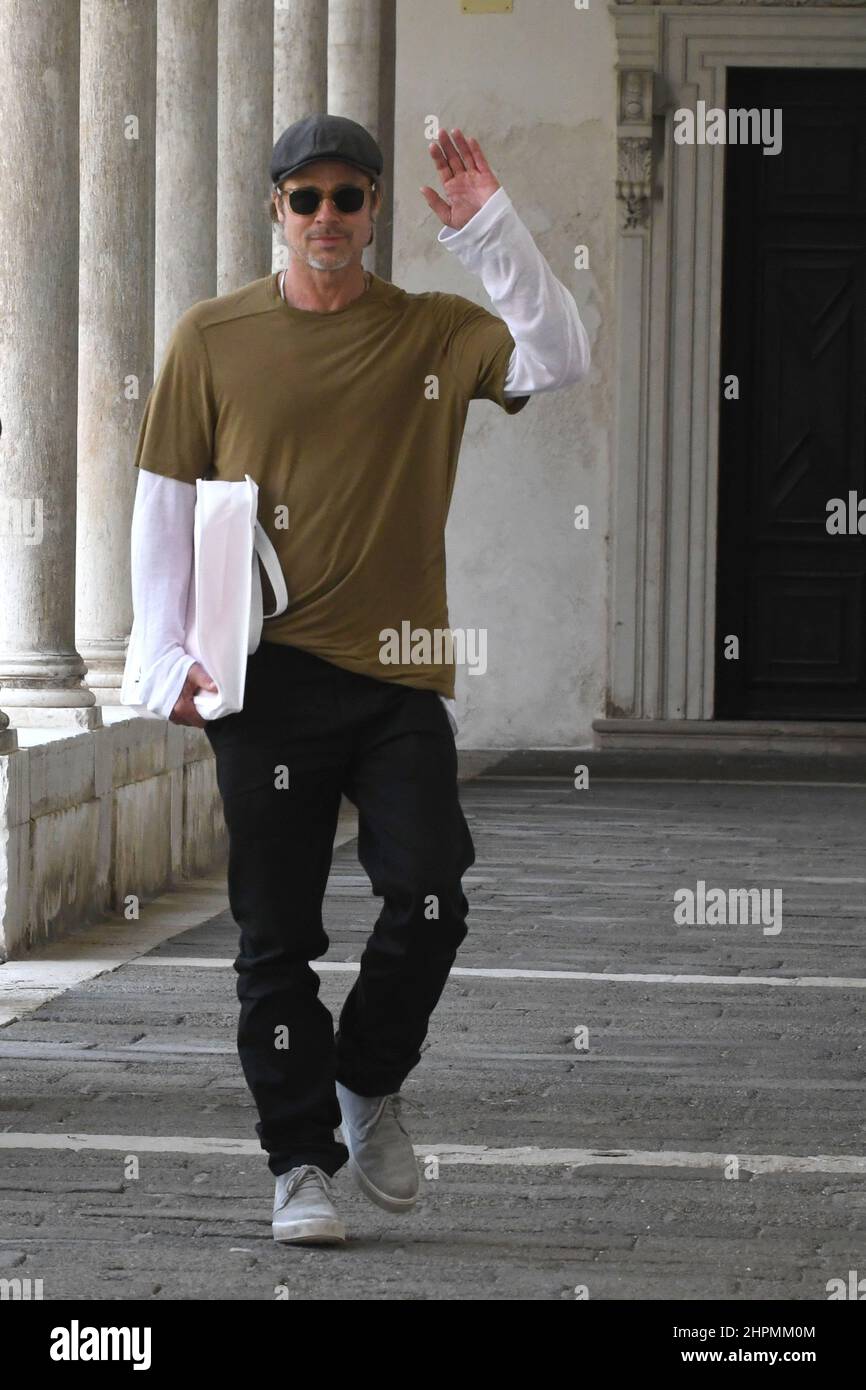 Brad Pitt Visits Cini Foundation on St George Island in Venice Stock ...