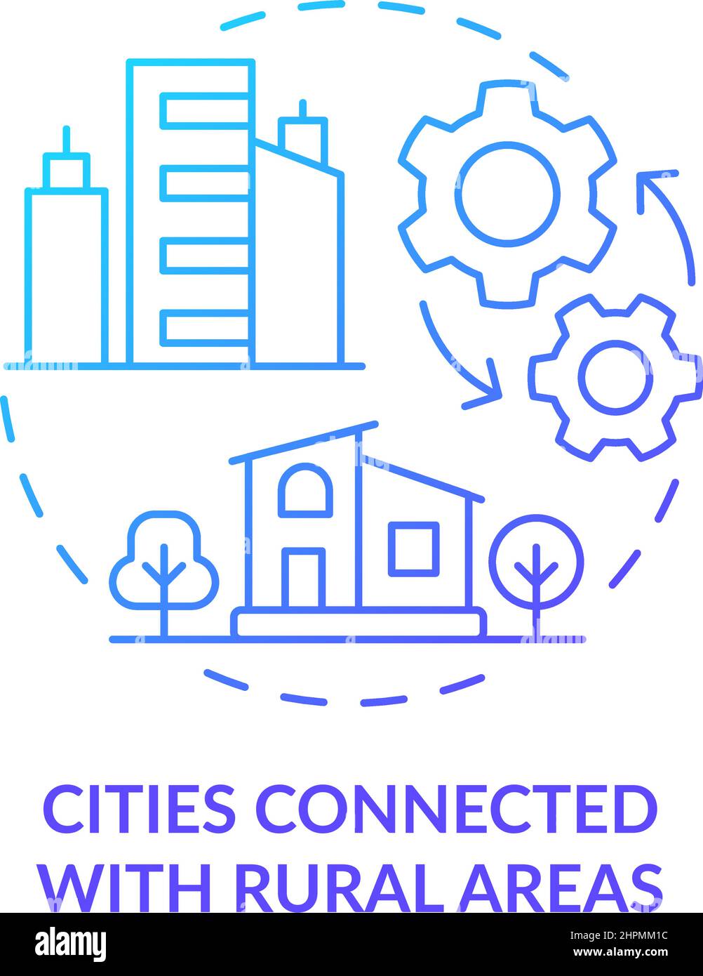 Cities connected with rural areas blue gradient concept icon Stock ...