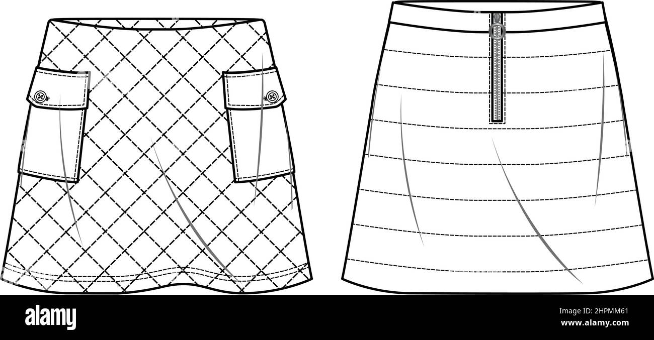 Vector mini skirt fashion CAD, woman skirt with side pockets and ...