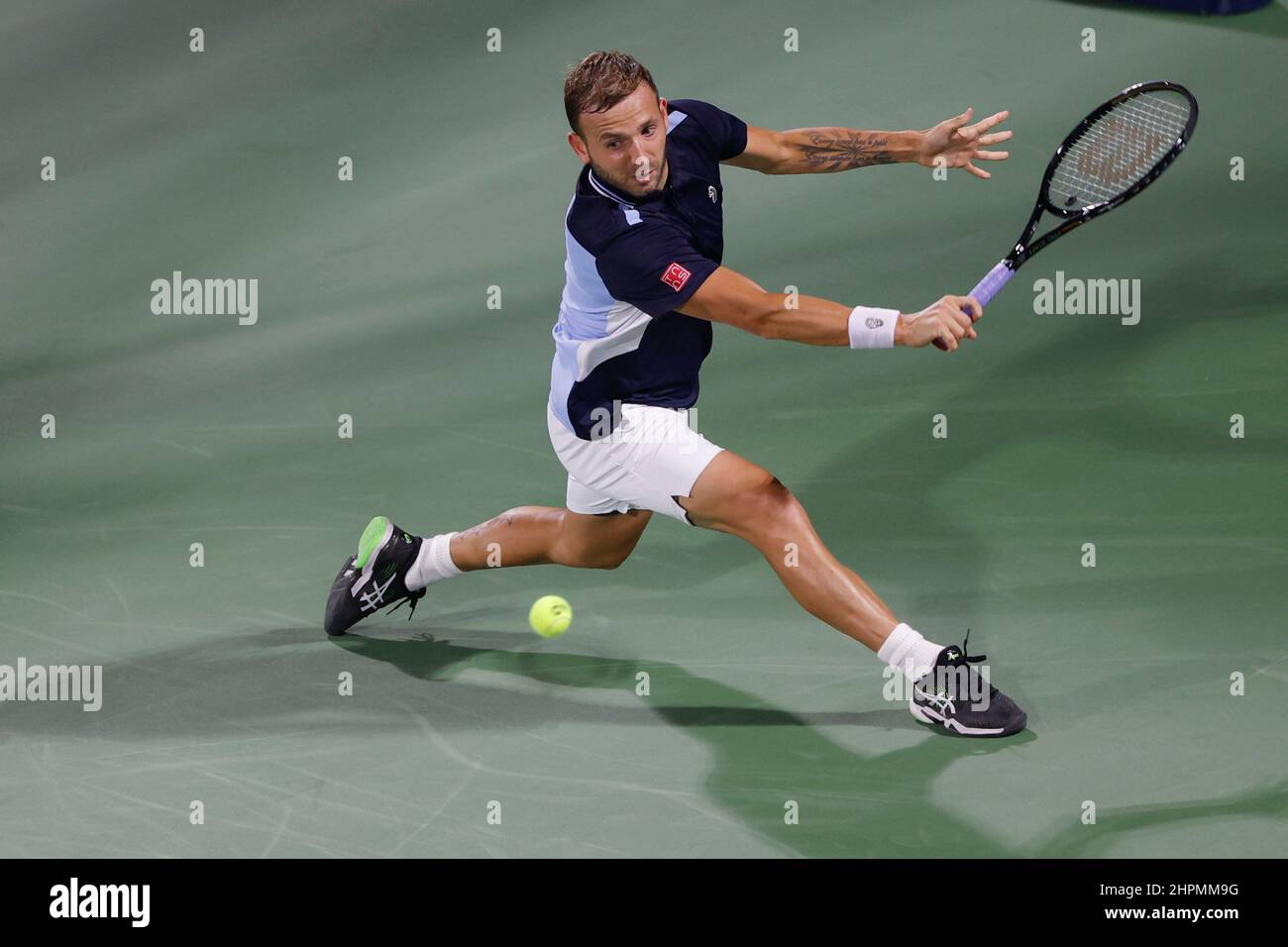 Dubai, UAE, 22. Feb, 2022. British tennis player Daniel Evans in action ...