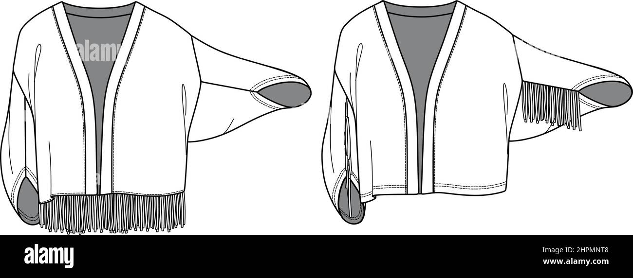 Vector long sleeved jacket with tassel trim fashion CAD, summer woman ...