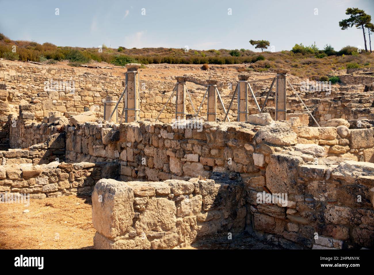 Ruins of Hellenistic house in ancient Kamiros archeological site Rhodes ...