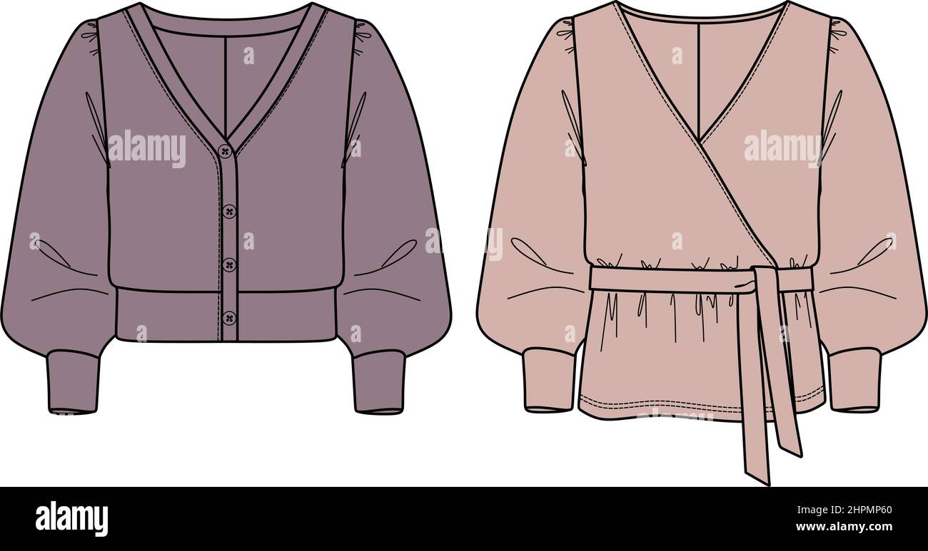 Vector long sleeved wrap jacket fashion CAD, woman winter jacket with ...