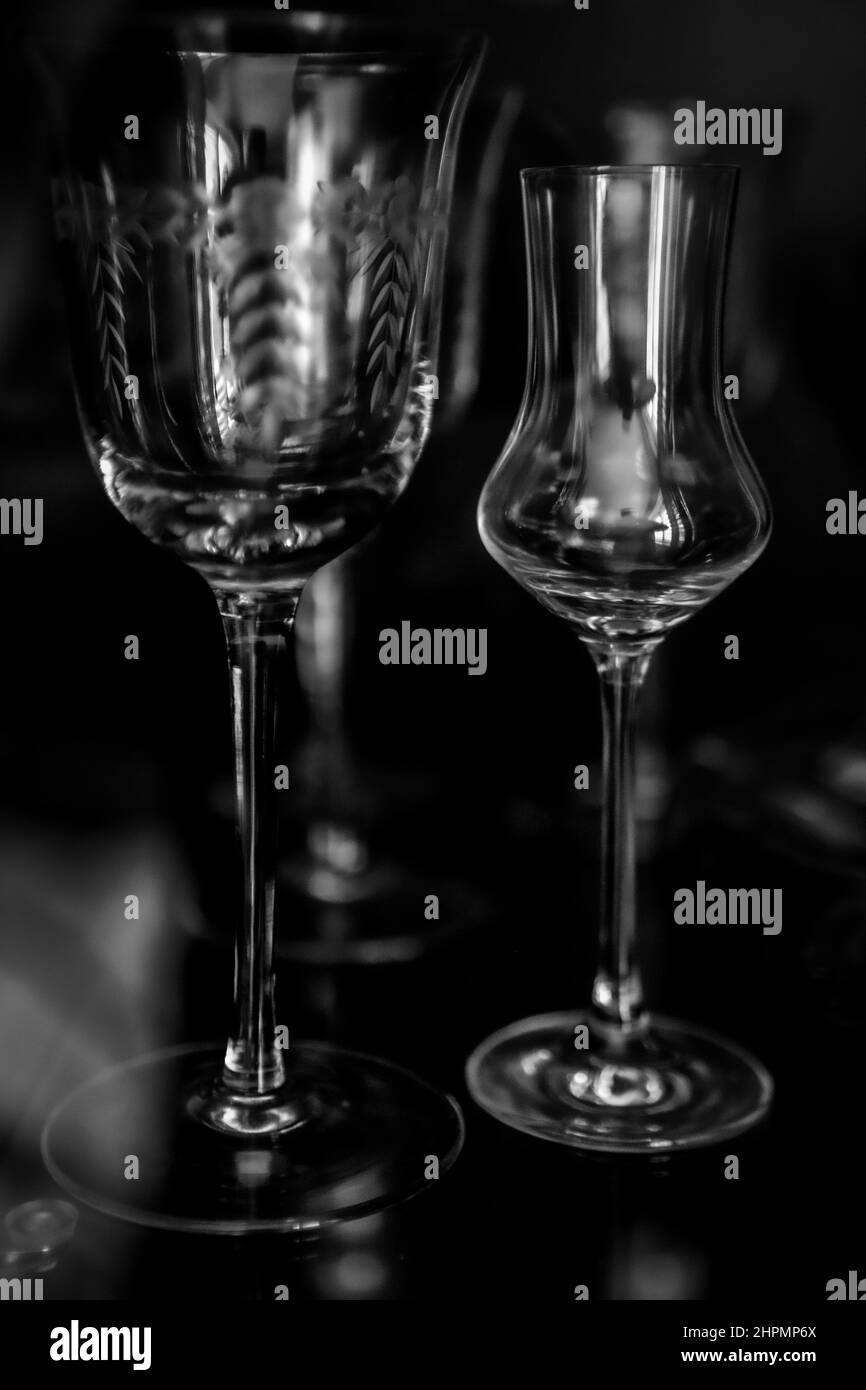 Vertical grayscale of glasses Stock Photo - Alamy