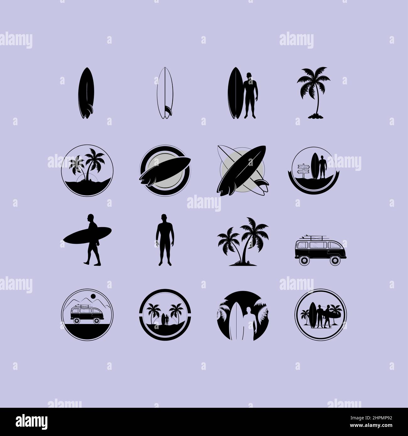 Surfing in sea icons Stock Vector Images - Alamy