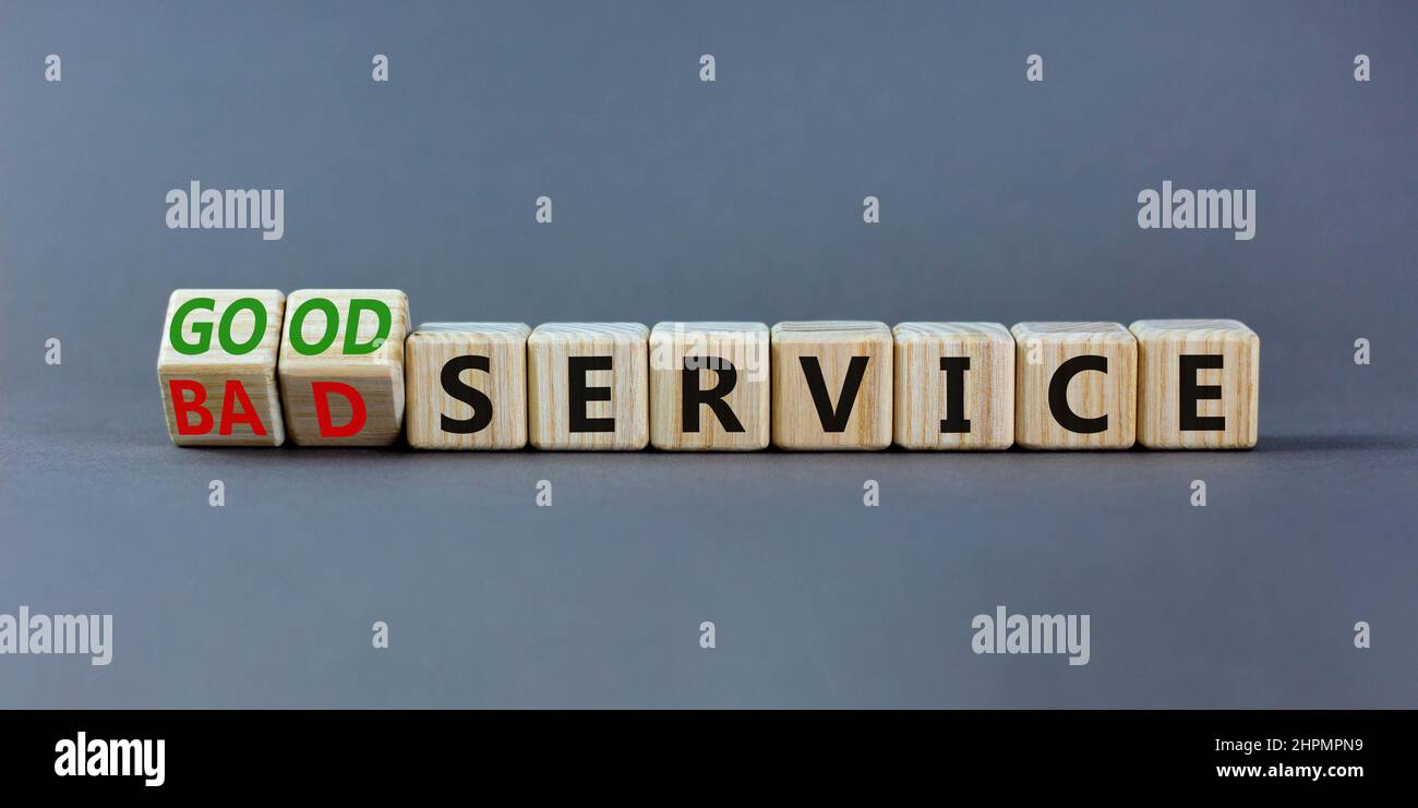 Good or bad service symbol. Turned wooden cubes and changed words bad ...