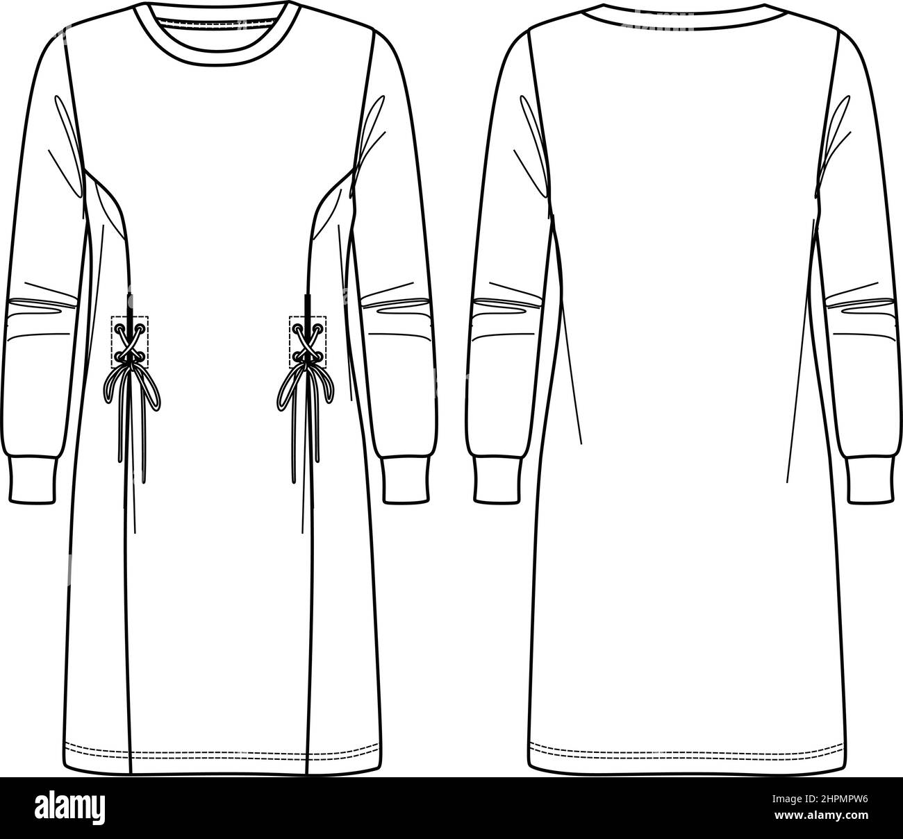 Vector round neck long sleeved dress fashion CAD, slim fit mini dress ...