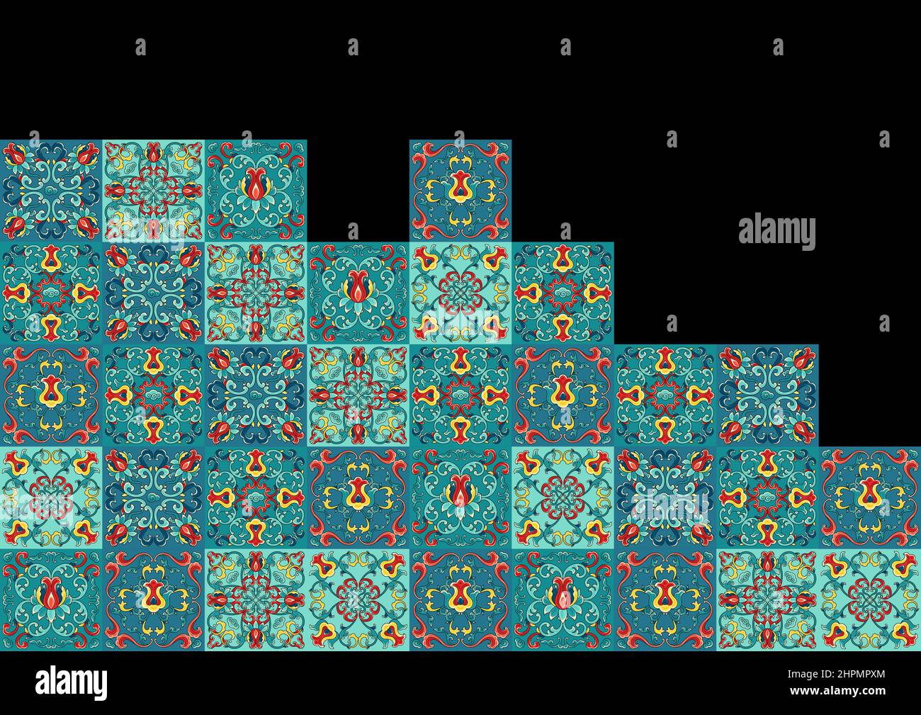 Chinese ceramic tile bzckground. Oriental traditional floral ornament ...