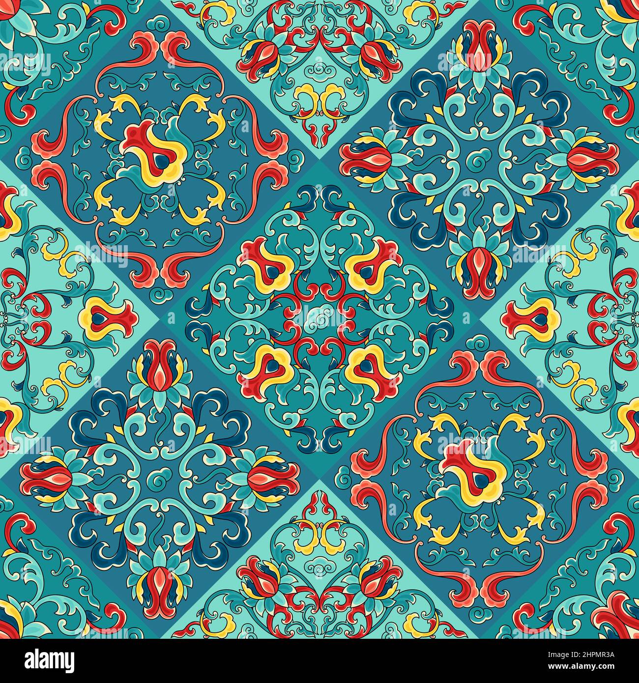 Chinese ceramic tile seamless pattern. Oriental traditional floral ...