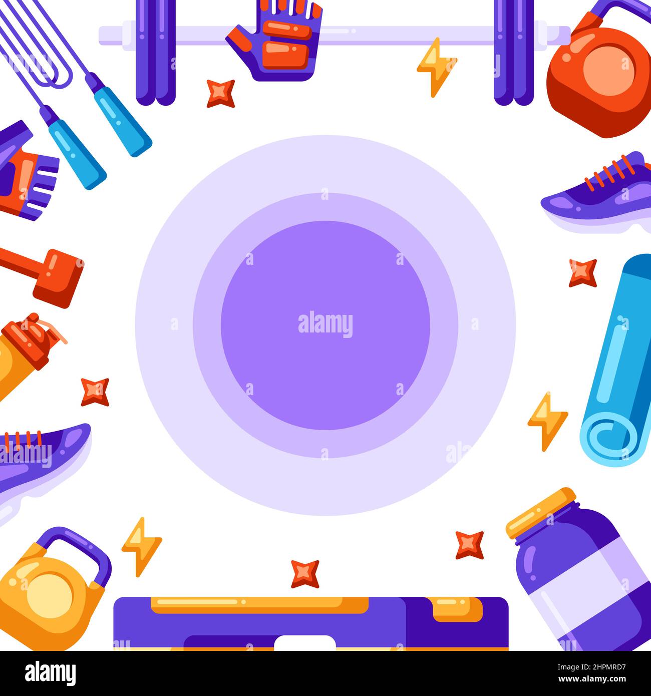 Frame with fitness equipment. Sport bodybuilding items illustration ...