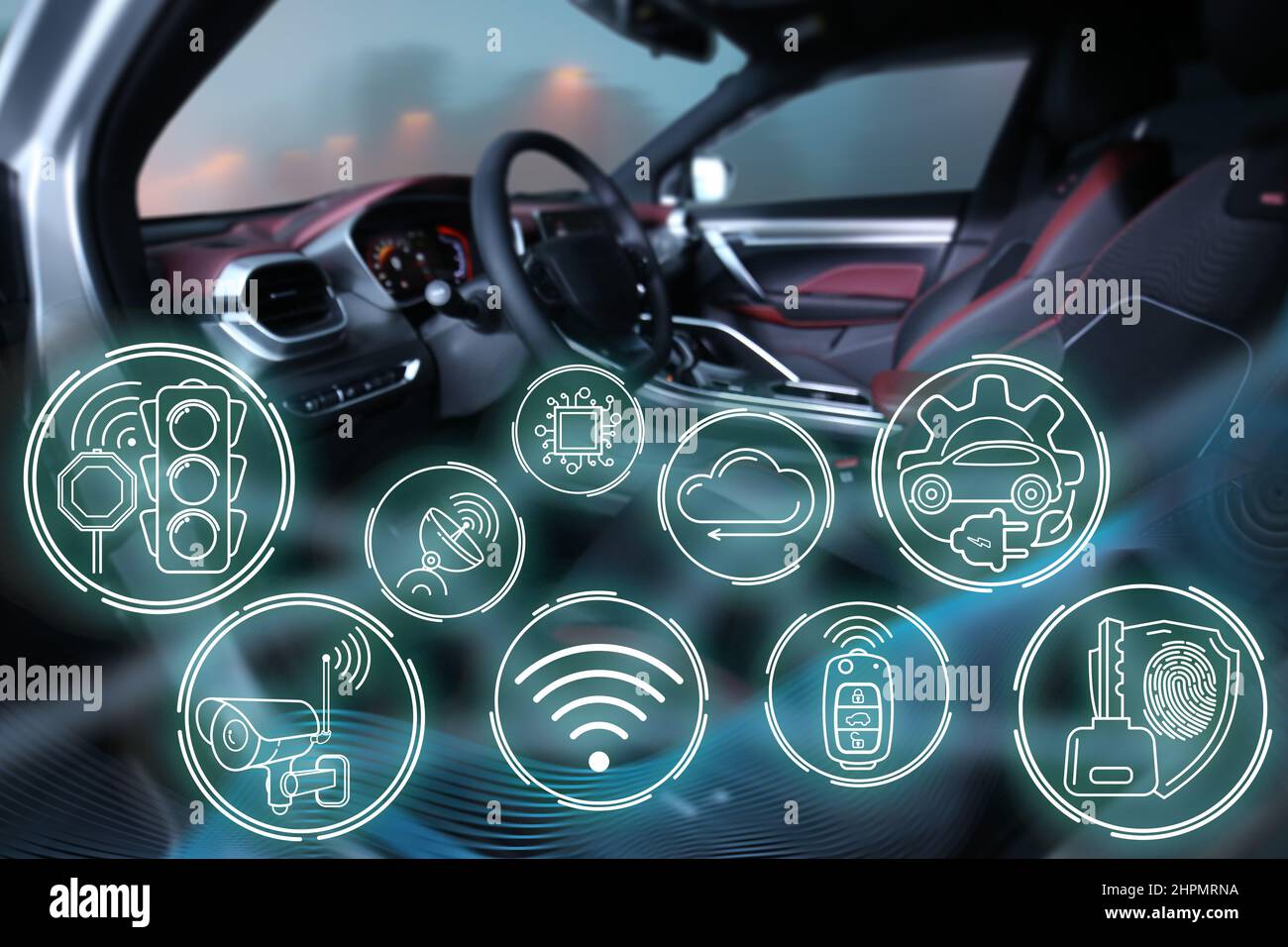 Smart auto banner with icons and machine benefits, electric machine ...